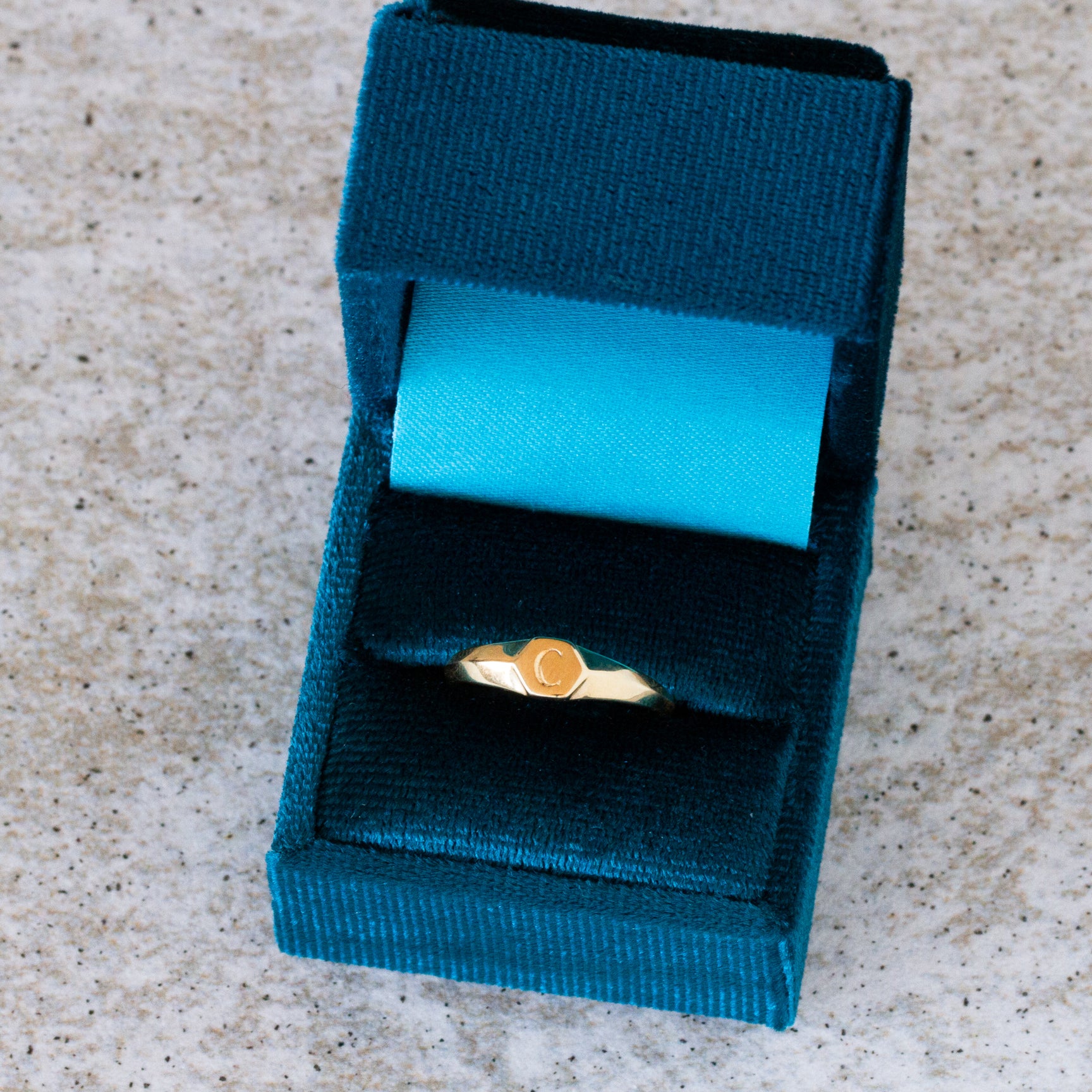 14k Gold Astra Ring - Block Initial Signet Ring (Hand-Engraved) – Corey ...