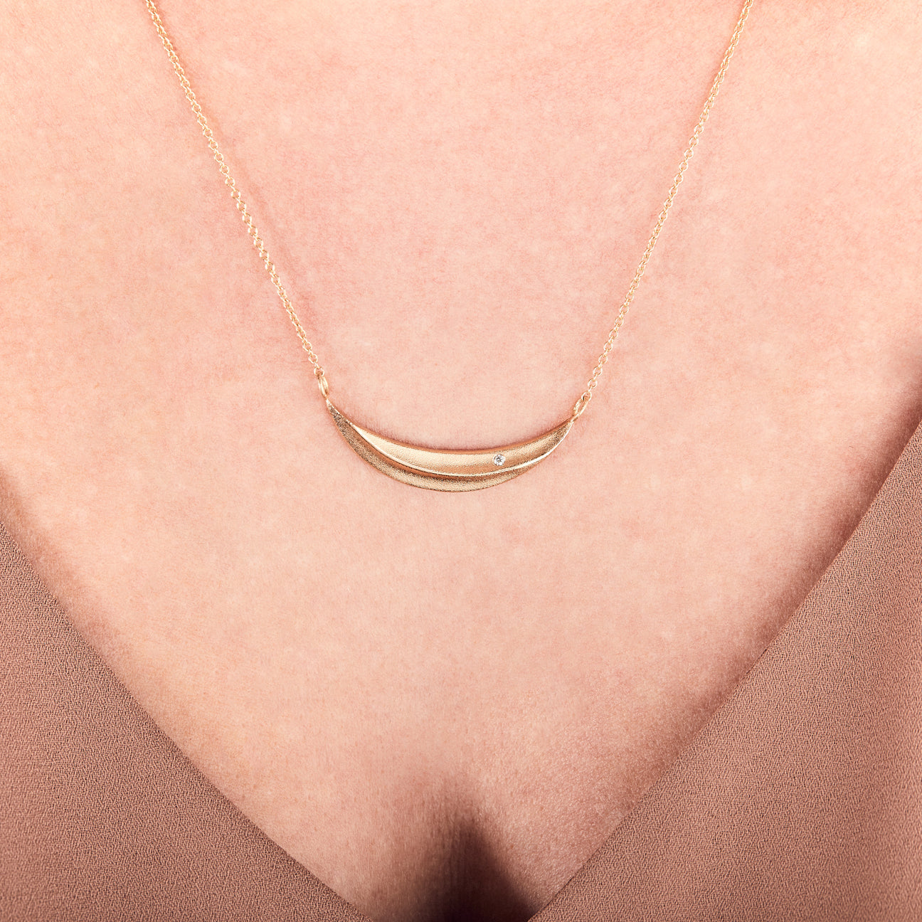14k Gold Wisp Necklace - Diamond Crescent Bar (Hand-Carved) – Corey Egan