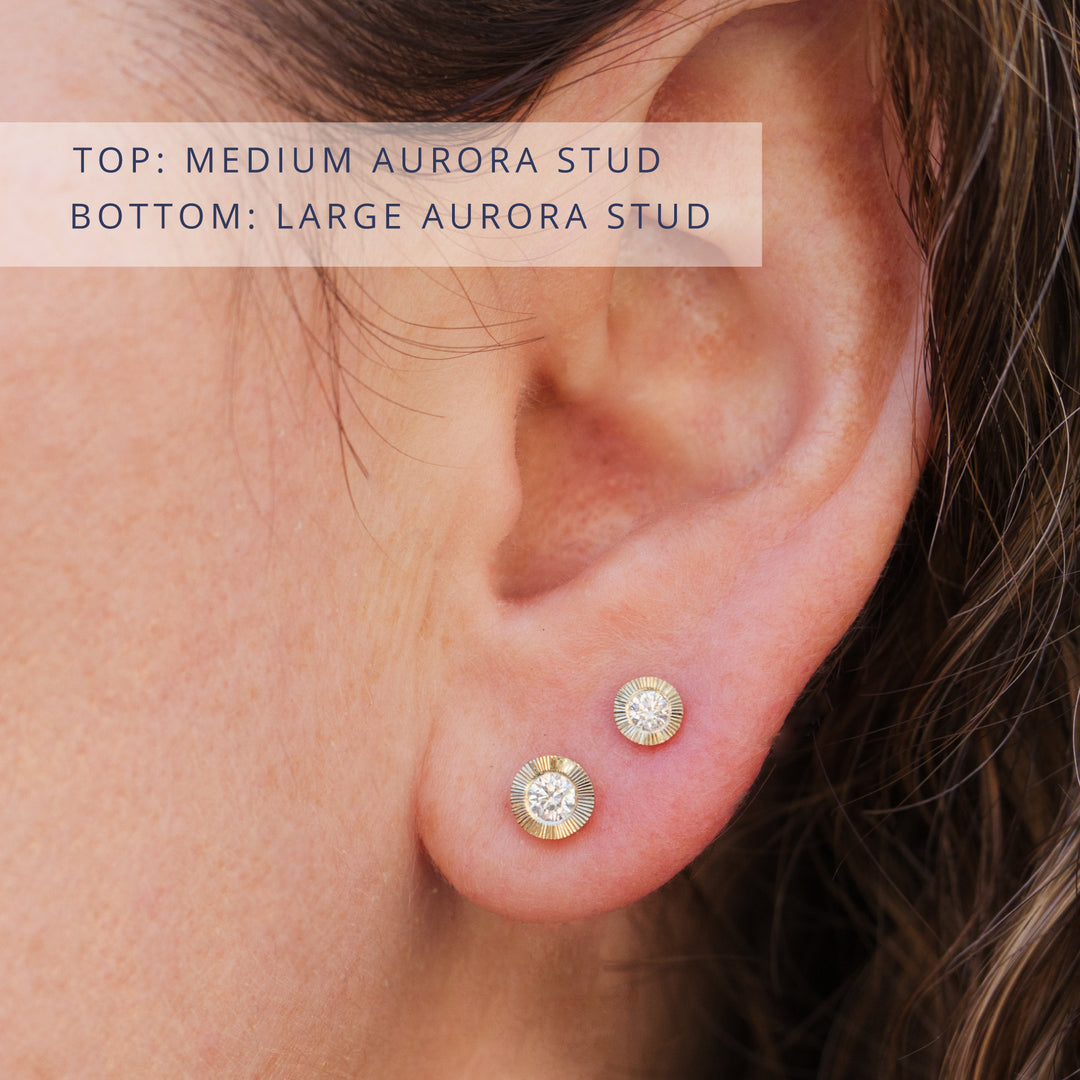 14k Gold Large Aurora Diamond Studs - Hand-Engraved Sunburst Earrings ...